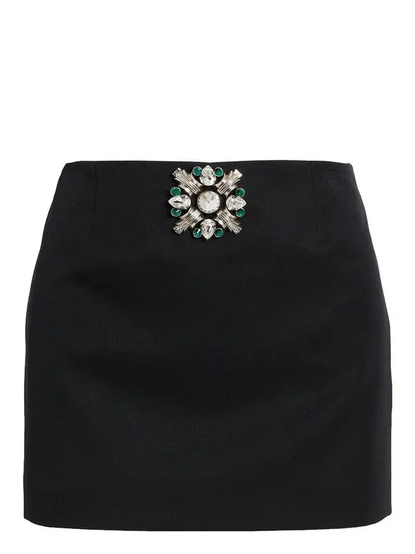 AREA Embellished Wool-twill Mini Skirt - Black