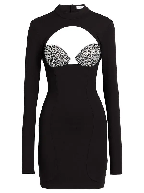 AREA Cutout Crystal-embellished Ponte Mini Dress - Black