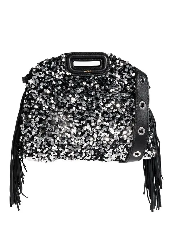 Maje Fringed Sequined Velvet Shoulder Bag - Black