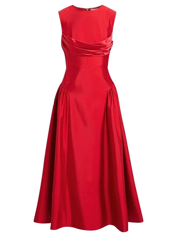 Rachel Gilbert Sawyer Satin-trimmed Wool And Silk-blend Midi Dress - Red