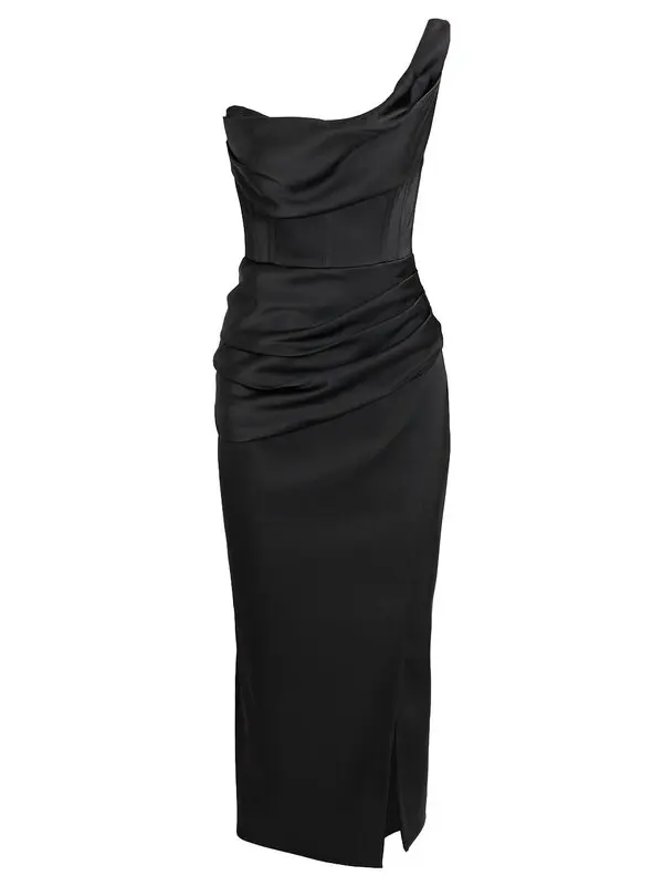 Rachel Gilbert Duke One-shoulder Satin Midi Dress - Black