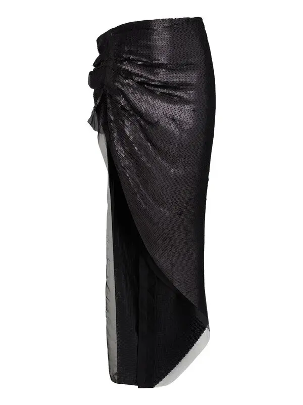 Rick Owens Ruffled Sequined Silk-voile Maxi Skirt - Black