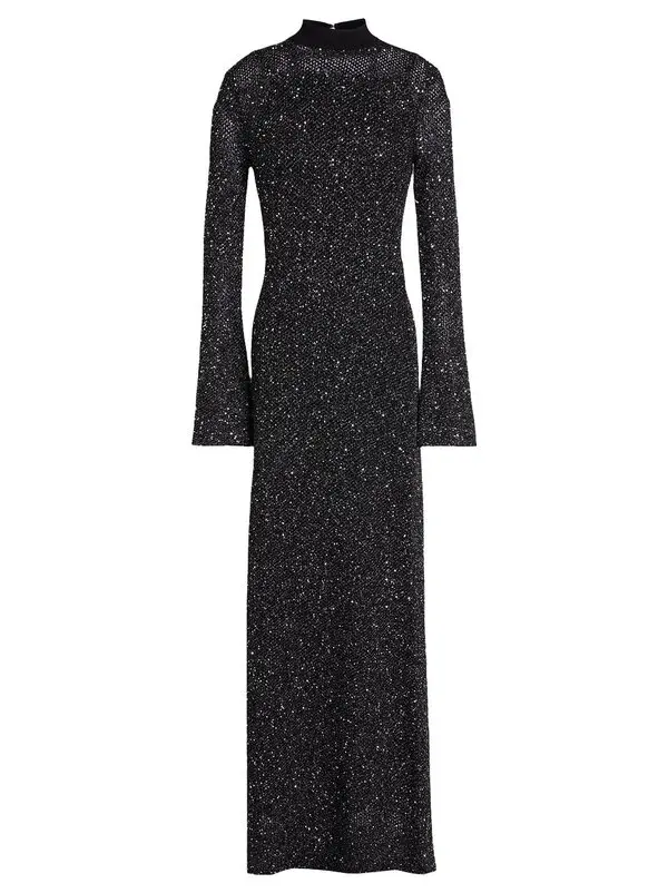 Maje Embellished Metallic Open-knit Maxi Dress - Black