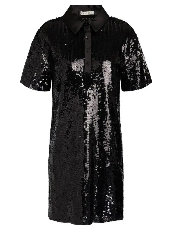 Alice + Olivia Sequined Mini Shirt Dress - Black