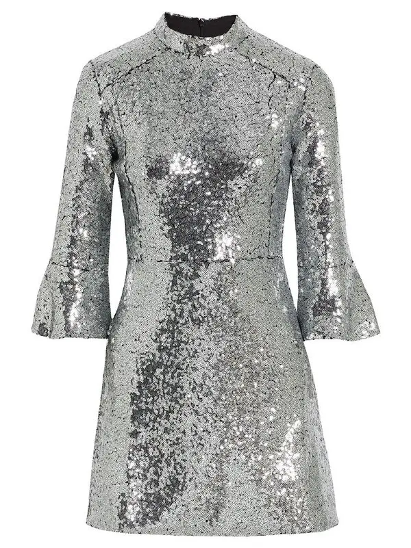 HVN Ashley Sequined Mini Dress - Silver