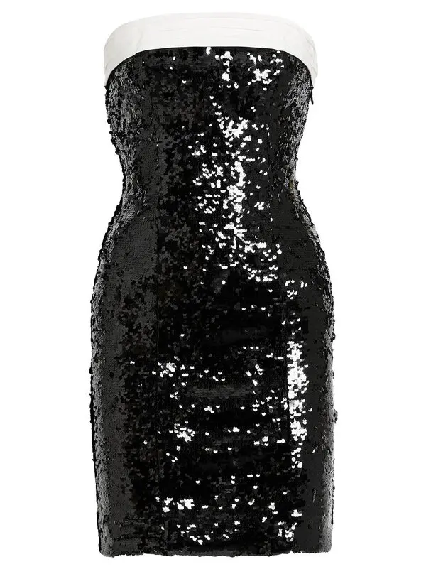 Alice + Olivia Sibella Strapless Bow-detailed Sequined Tulle Mini Dress - Black