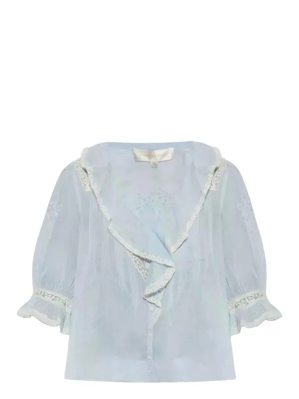LoveShackFancy Sinora Ruffled Blouse - Blue