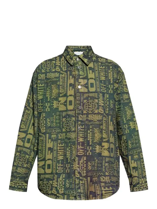 Off-White Logo-pattern Denim Shirt - Green
