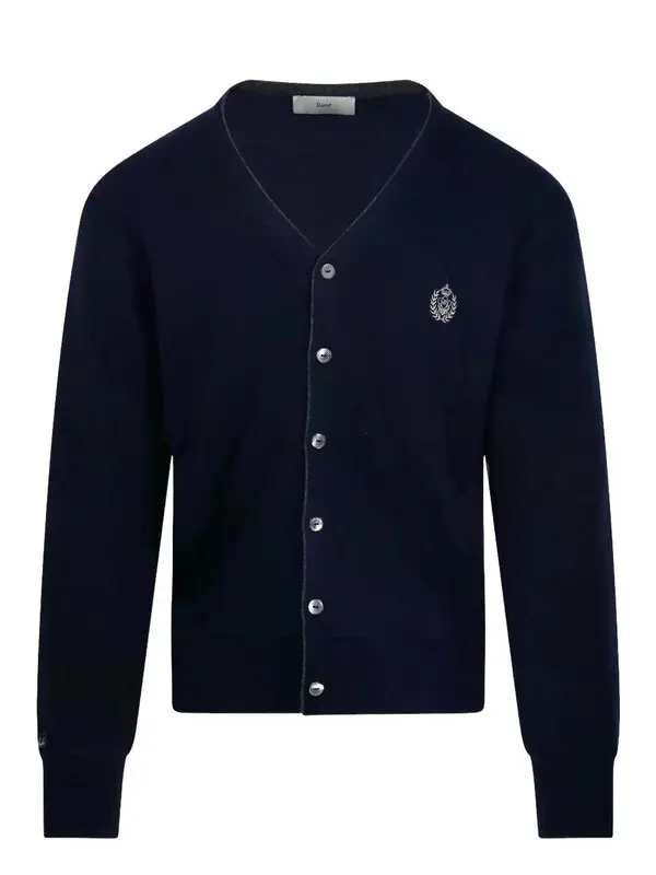 DUNST Crest-embroidered Cardigan - Blue
