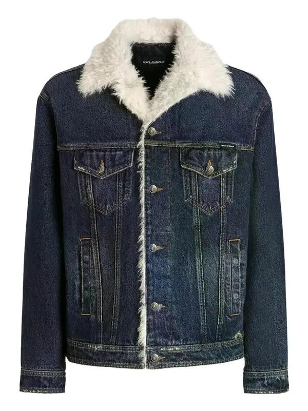 Dolce & Gabbana Denim Shearling-trim Jacket - Blue