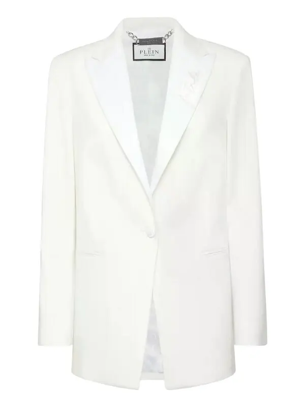 Philipp Plein Satin-lapels Embroidered Blazer - White