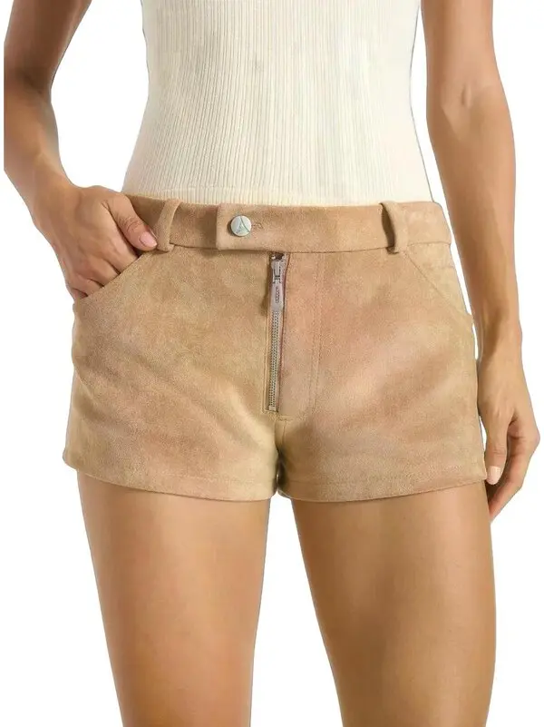 Manière De Voir Suede Mini Shorts With Silver-tone Hardware - Neutrals