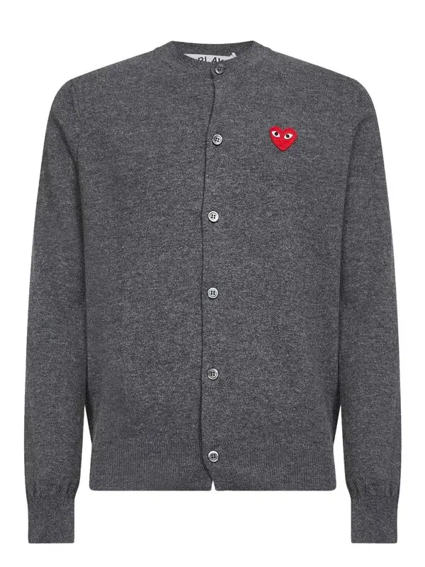 Play Comme Des Garcon Heart Logo Cardigan - Grey