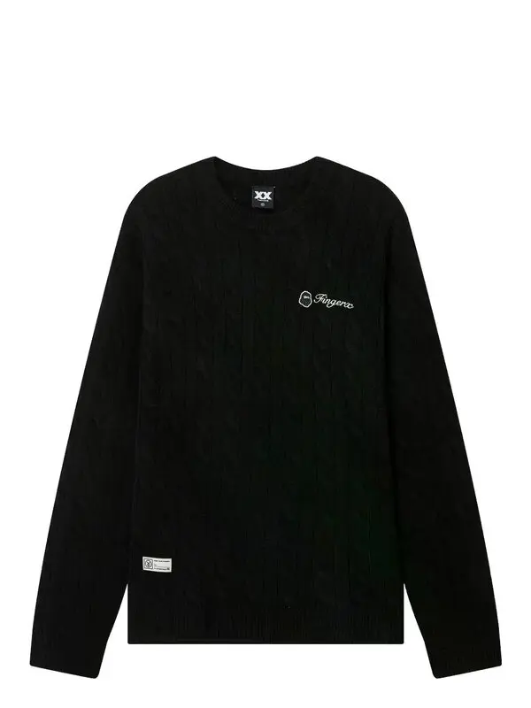 FINGERCROXX Cable-knit Embroidered Sweater - Black
