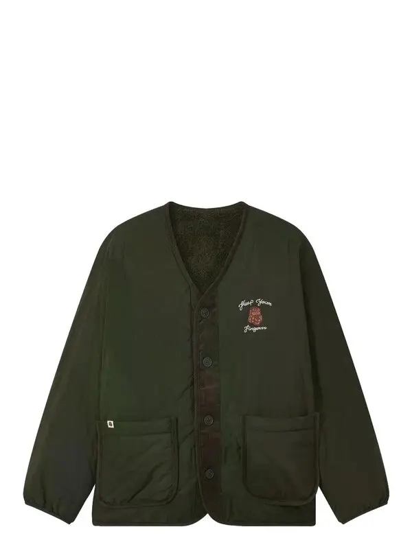 FINGERCROXX Embroidered Corduroy Trim Jacket - Green