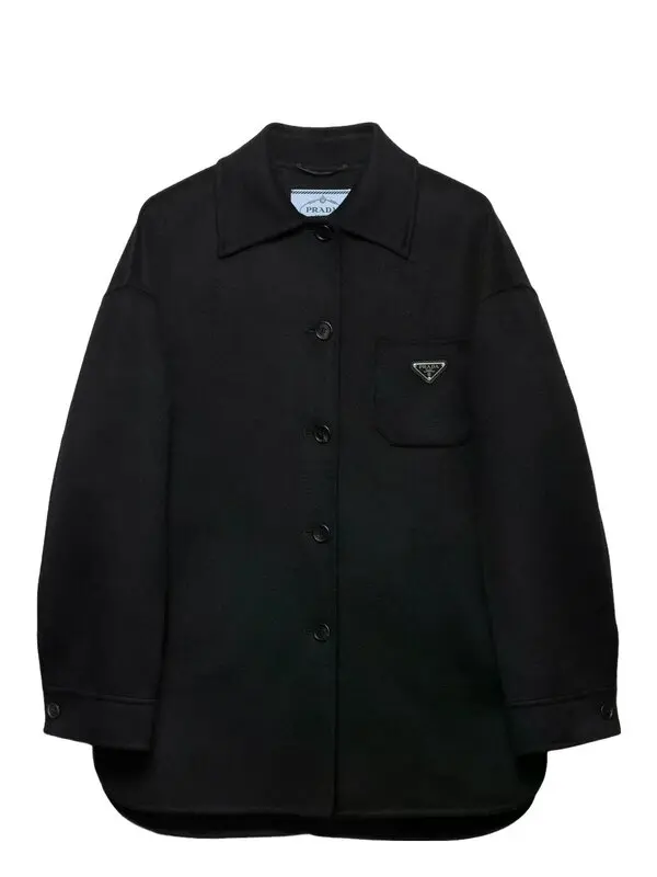 Prada Button Jacket With Triangle Logo - Black
