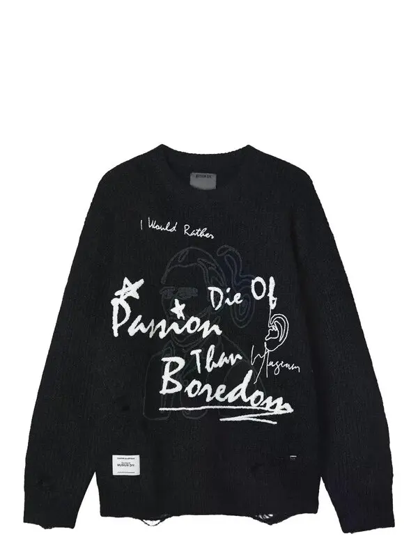 MUSIUM DIV. Graphic Distressed Sweater - Black