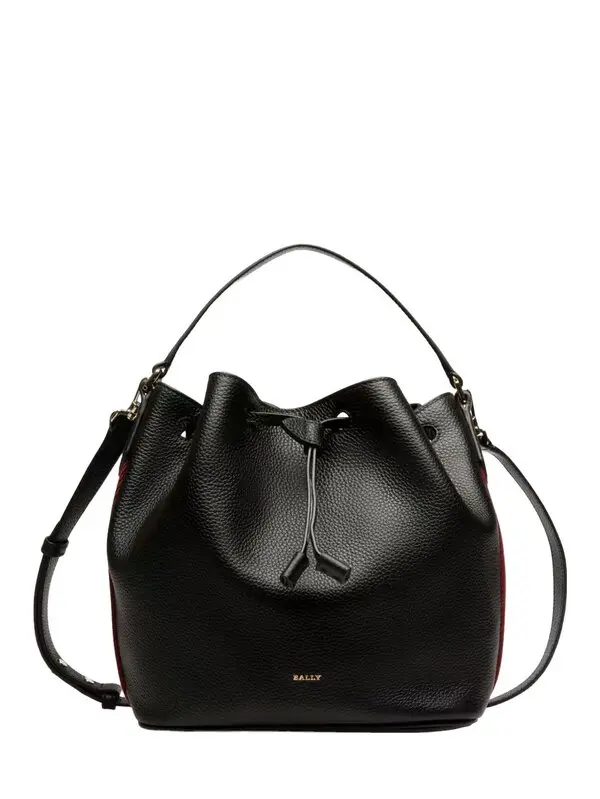 Bally Grained Leather Bucket Bag With Stripe Detail - Black