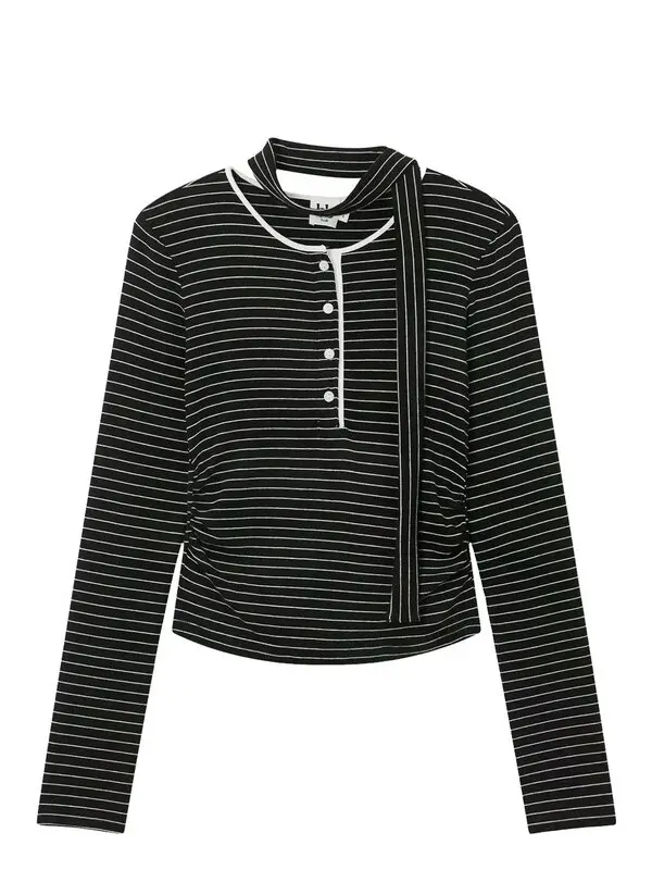B+AB Striped Button Top - Black