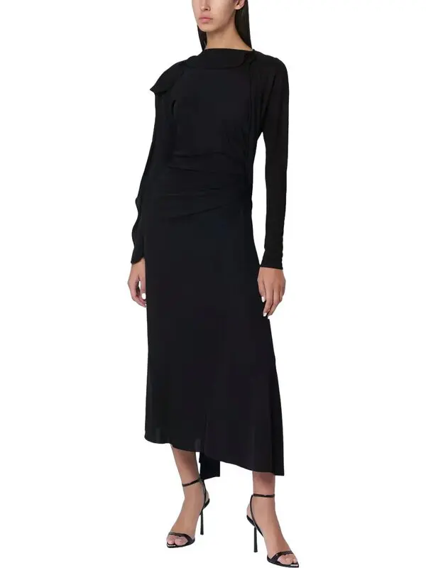 Victoria Beckham Draped Long-sleeve Midi Dress - Black