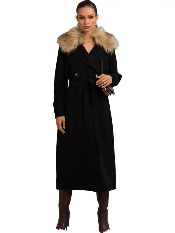 REISS Atelier Wool Faux-fur Collar Coat - Black