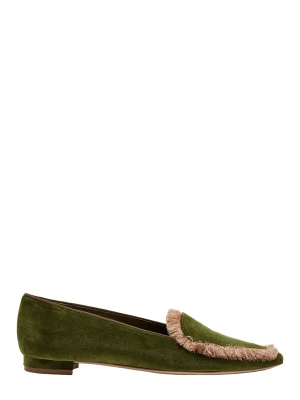 Manolo Blahnik Agofran Fringed Velvet Loafers - Green