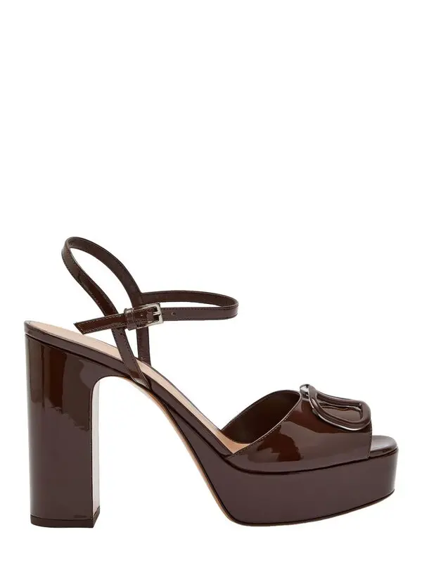 Valentino Garavani Vlogo 120 Glossed Leather Platform Sandals - Brown