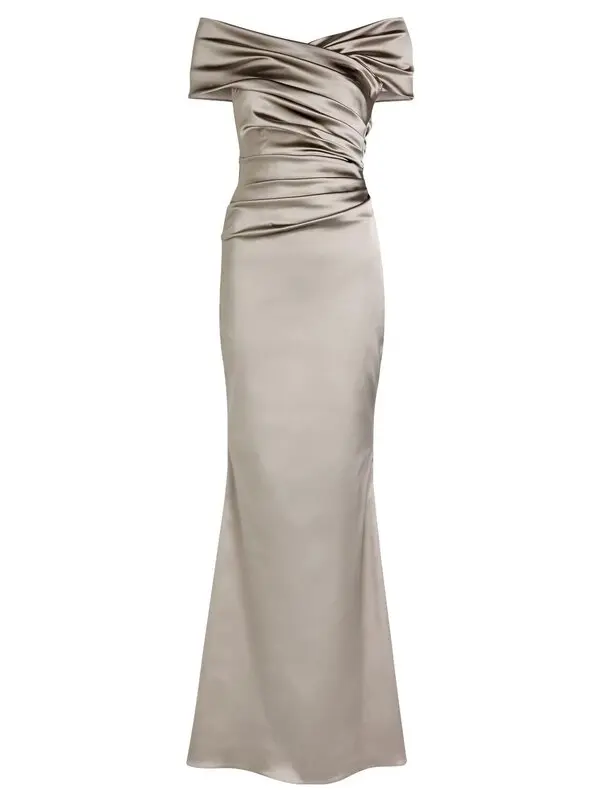 Talbot Runhof Ruched Satin Gown - Oyster