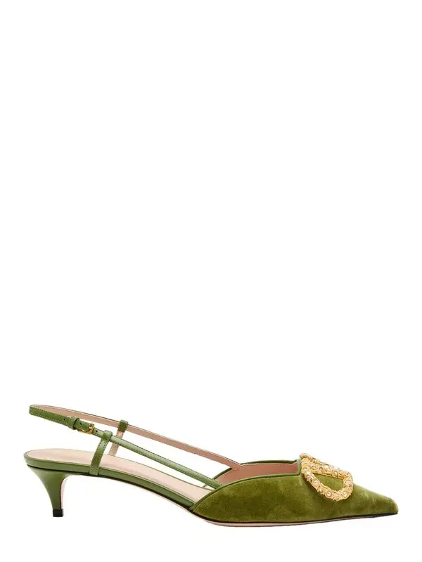 Valentino Garavani Vlogo Velvet And Leather Slingback Pumps - Khaki