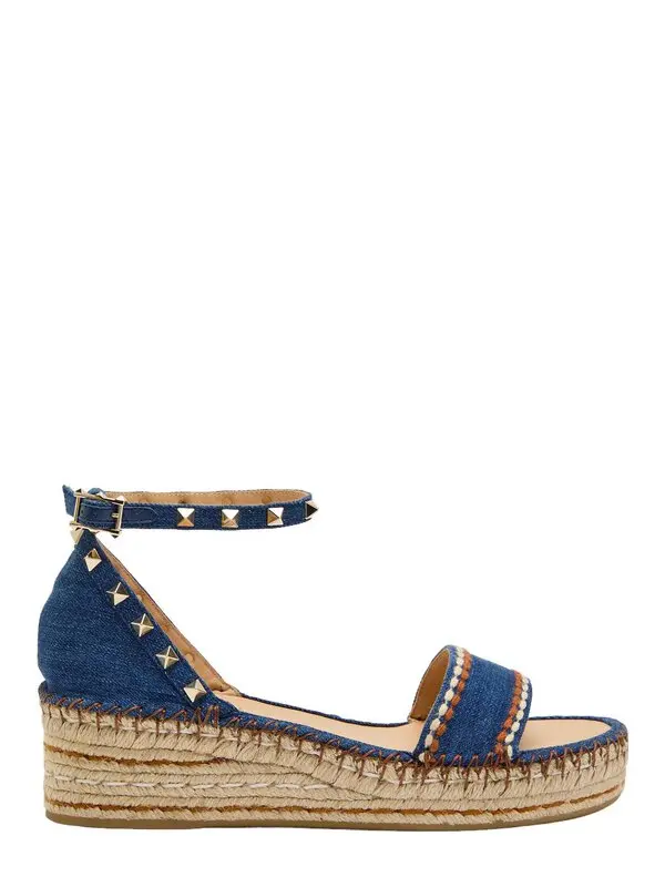 Valentino Garavani Rockstud 50 Wedge Espadrilles - Denim