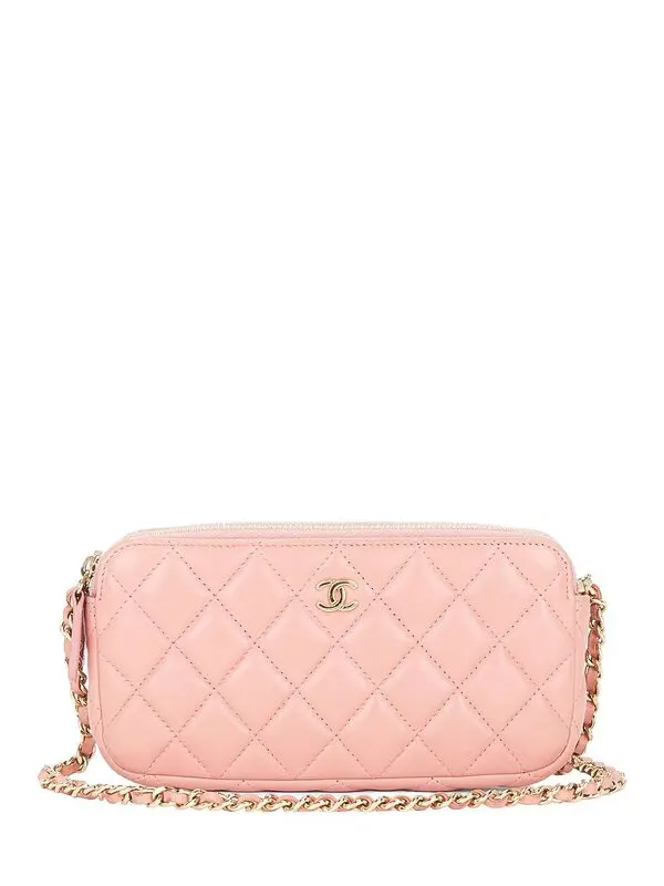 Chanel Lambskin Double Zip Clutch - Pink