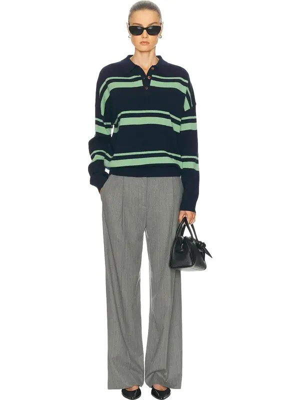 Renggli Cashmere Striped Polo Top - Midnight & Jade