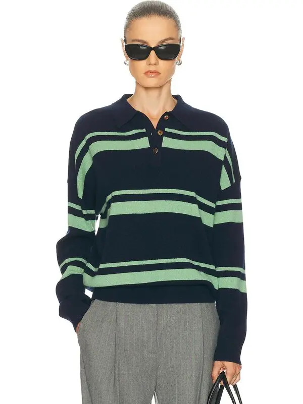 Renggli Cashmere Striped Polo Top - Midnight & Jade
