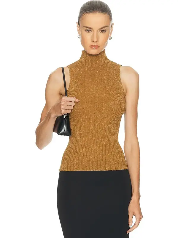 LESET Blake Rib Sleeveless Turtleneck Sweater - Bronze