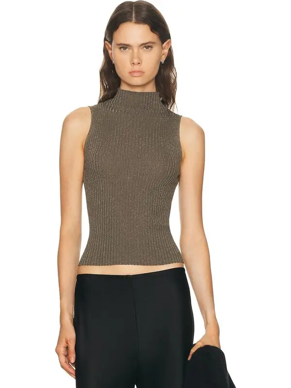 LESET Blake Rib Sleeveless Turtleneck Top - Moss