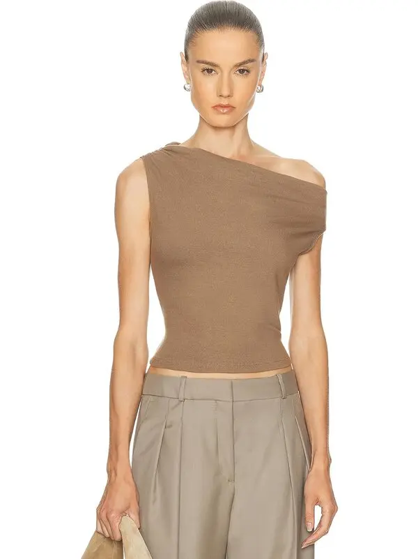 LESET Lauren Ruched Asymmetrical Top - Walnut