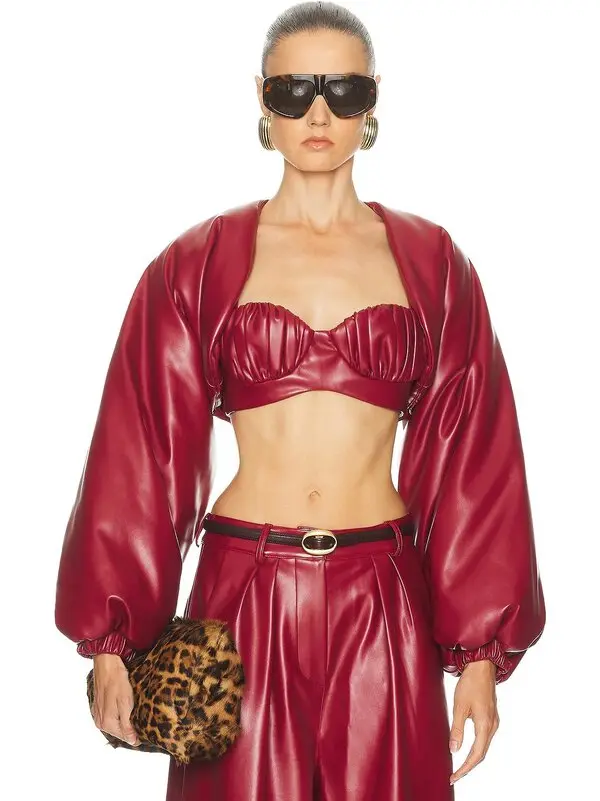 ROWEN ROSE Faux Leather Bolero - Bordeaux