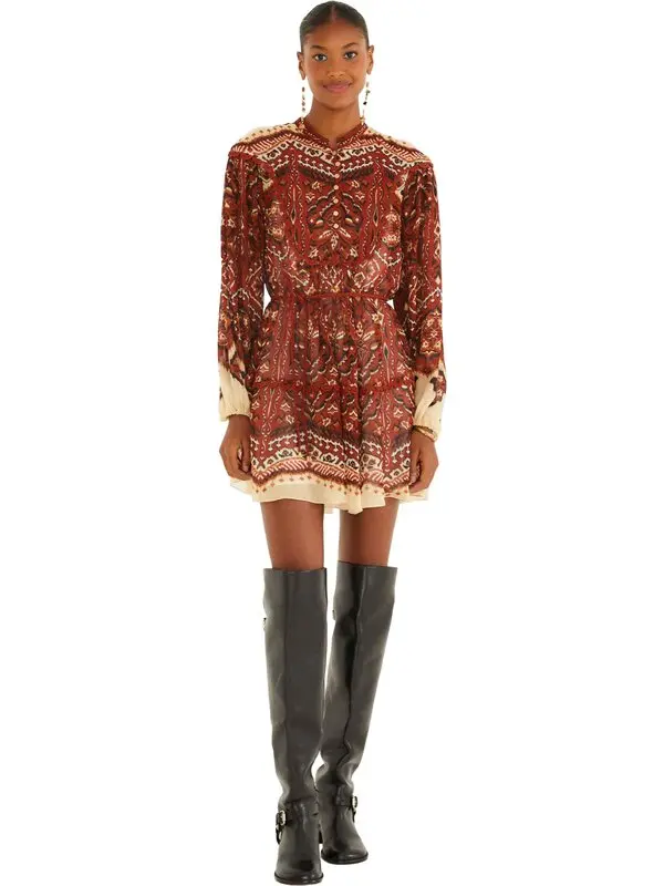 Farm Rio Sand Ainika Tapestry Mini Dress - Ainika Pineapple Ikat Sand