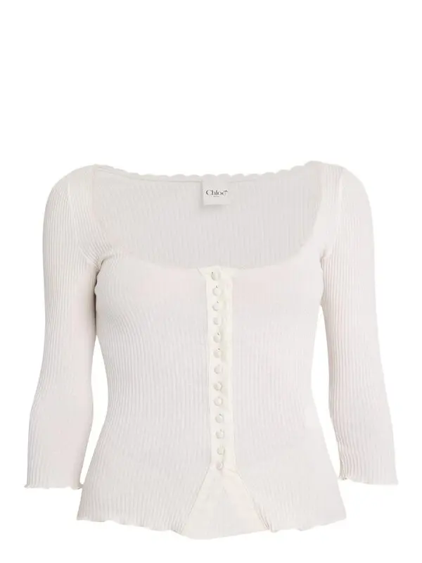 Chloé Lace-trim Ribbed Button Top - White
