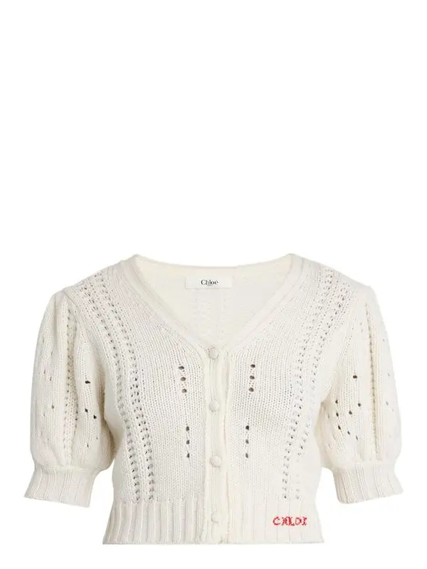 Chloé Wool And Cashmere Cropped Puff-sleeve Cardigan - Iconic