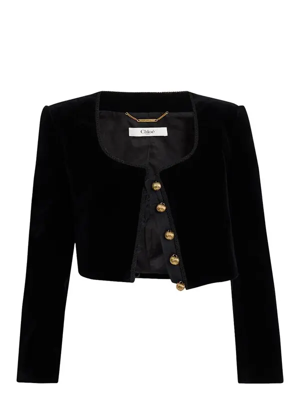 Chloé Velvet Cropped Top Coat - Black