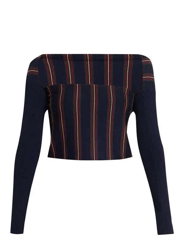 Dries Van Noten Tiba Striped Long-sleeve Crop Top - Burgdy