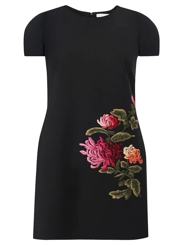 Carolina Herrera Floral Embroidered Mini Shift Dress - Black Multi