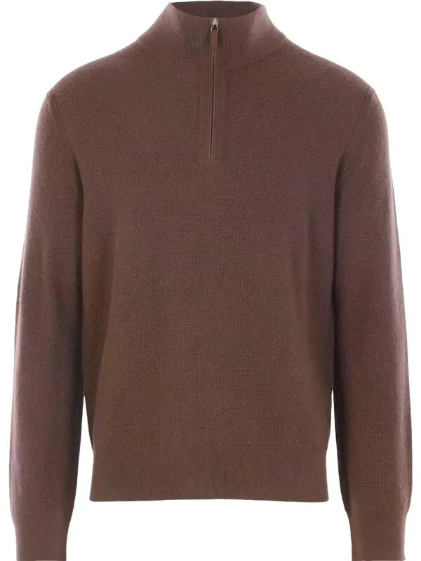 Zegna Cashmere Zip Sweater - Brown