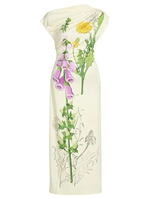 Oscar De La Renta Off-the-shoulder Draped Jersey Maxi Dress - Butter Multi