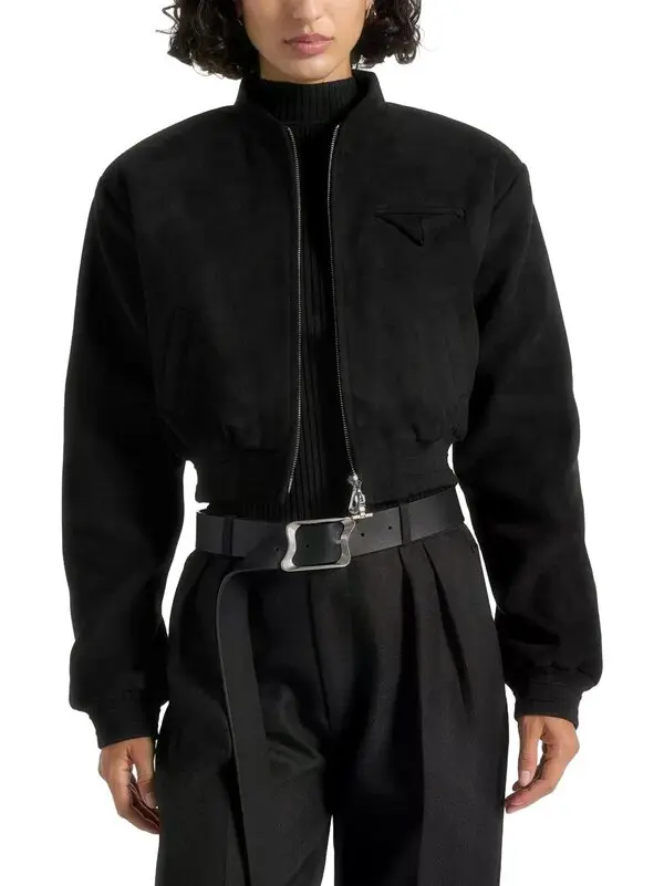 Manière De Voir Wide-shoulder Zip Suede Bomber Jacket - Black