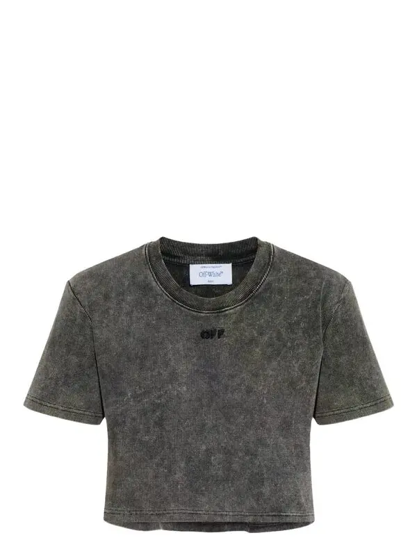 Off-White Logo-embroidered Ribbed T-shirt - Grey