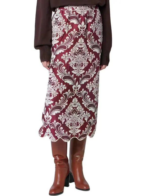 Farm Rio Patterned Jacquard Midi Skirt - Red