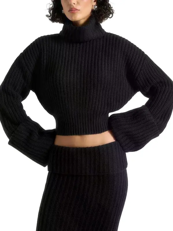 Manière De Voir Amaya Roll Neck Cuffed Knit Sweater - Black