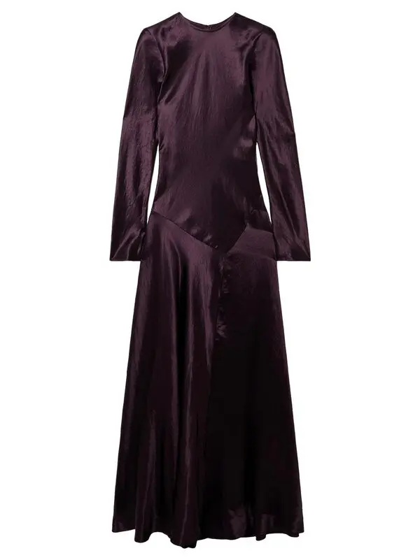 ABADIA Yara Paneled Hammered-satin Maxi Dress - Burgundy